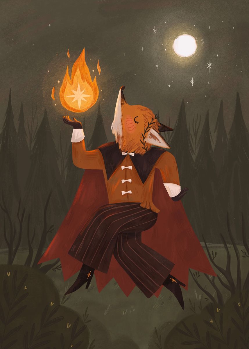 'FOX MAGICIAN' Poster, picture, metal print, paint by Monhi | Displate