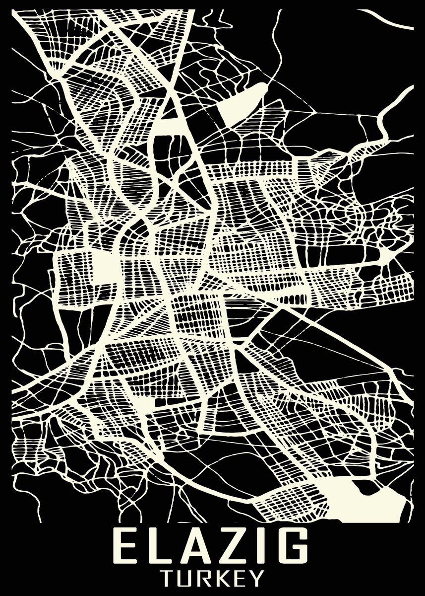 'Elazig Turkey City Map' Poster by HildaWarren Studio | Displate
