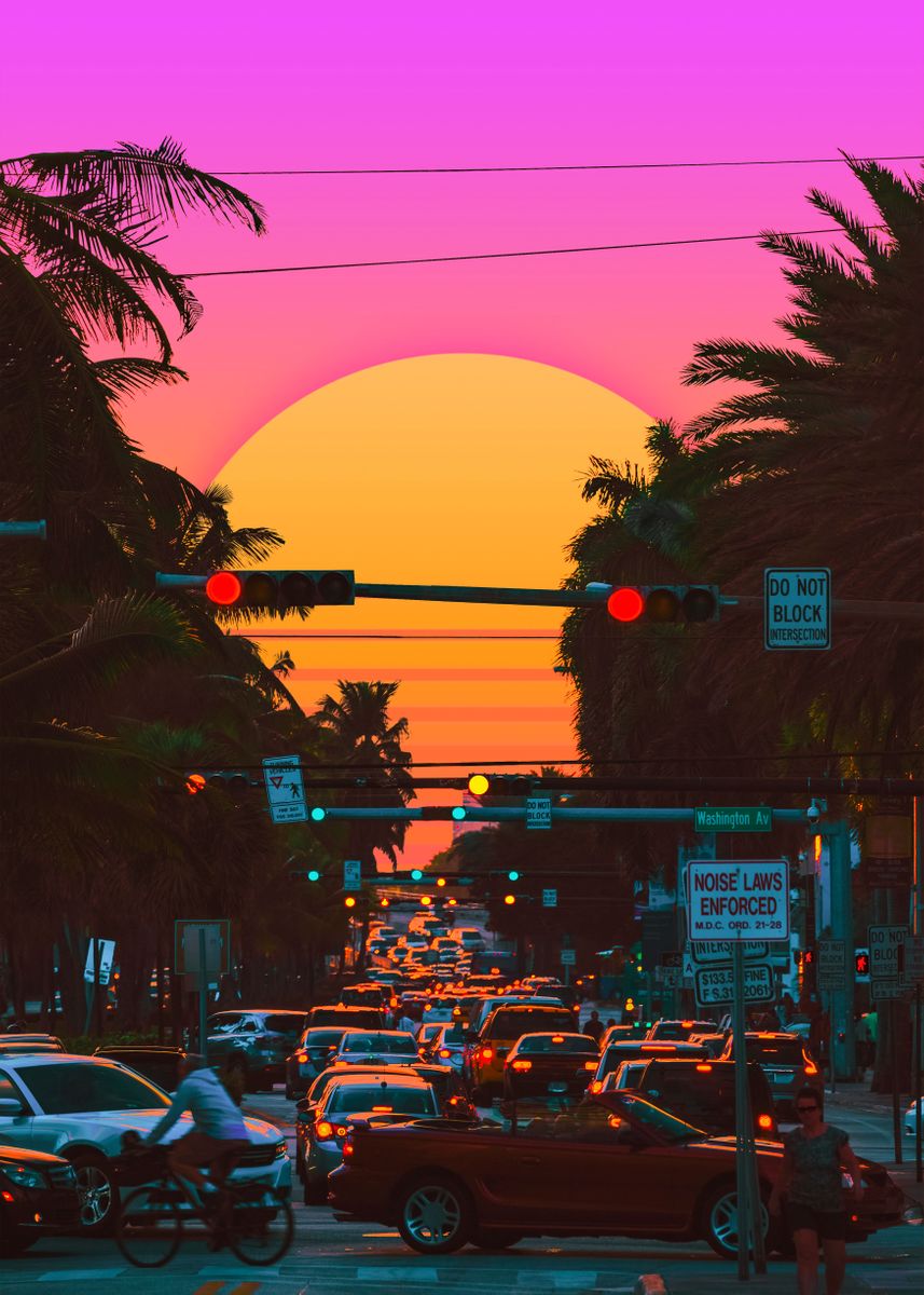 'Miami Synthwave' Poster, picture, metal print, paint by Yagedan | Displate