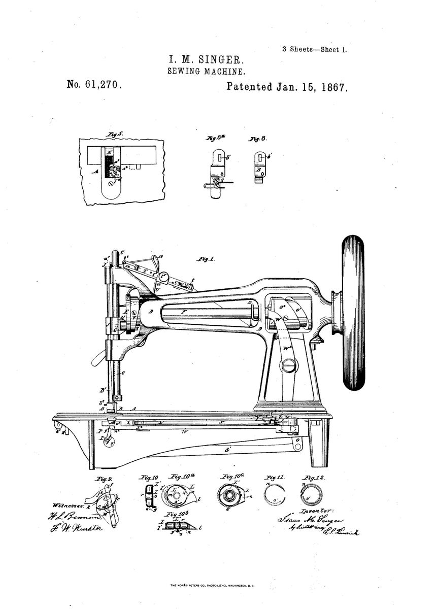 'Sewing Machine Patent' Poster, picture, metal print, paint by ...