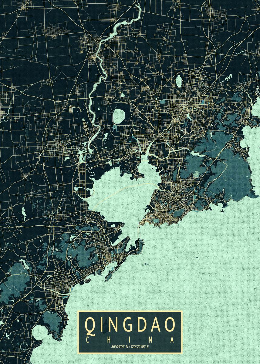 'Qingdao City Map Summer' Poster, picture, metal print, paint by deMAP ...