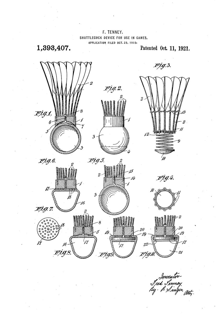 'Retro Shuttlecock Patent' Poster, picture, metal print, paint by ...