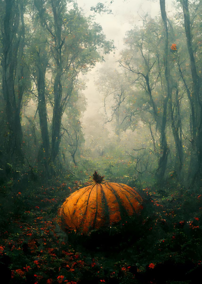 'Pumpkin in the forest' Poster, picture, metal print, paint by ...