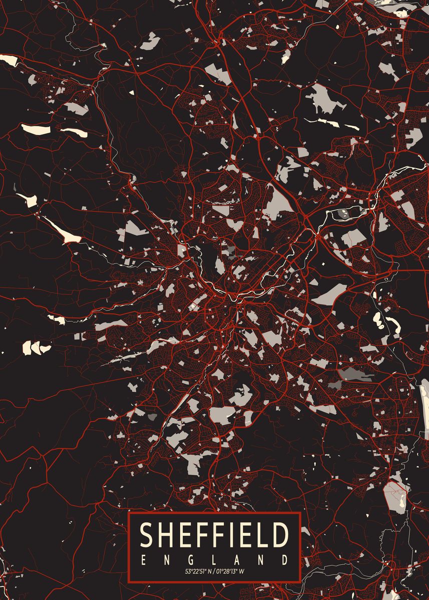 'Sheffield City Map Vector' Poster, picture, metal print, paint by ...