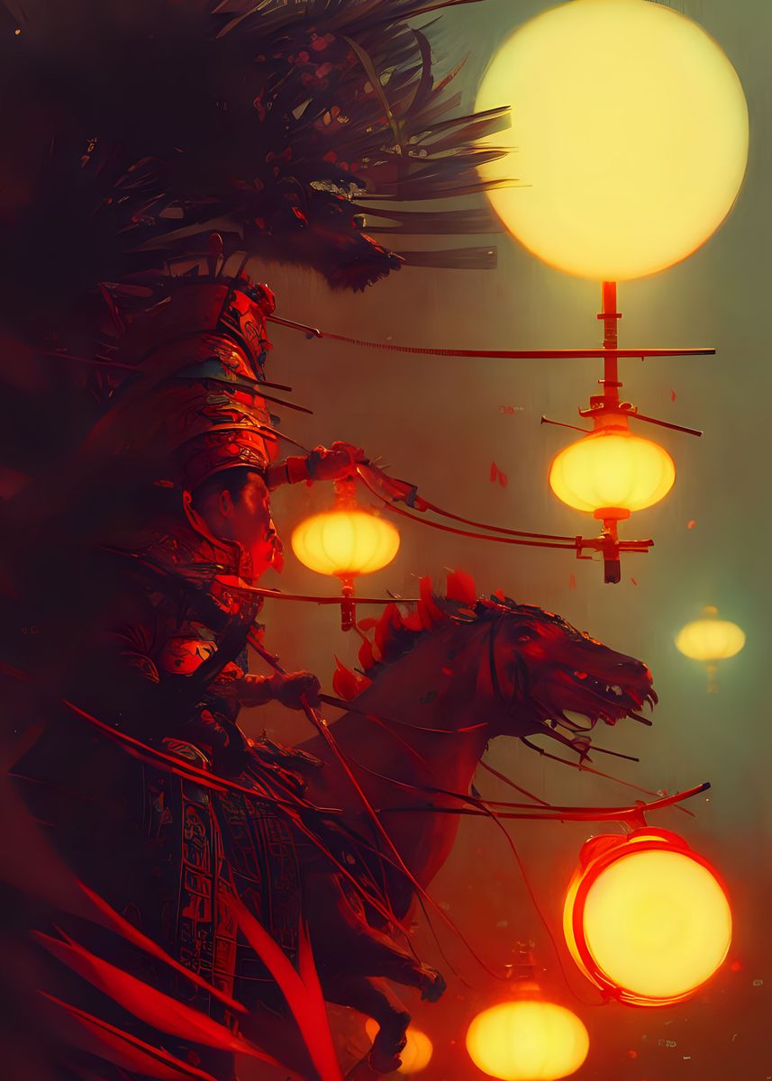 'Asian Demon on a Horse' Poster, picture, metal print, paint by Lukasz ...