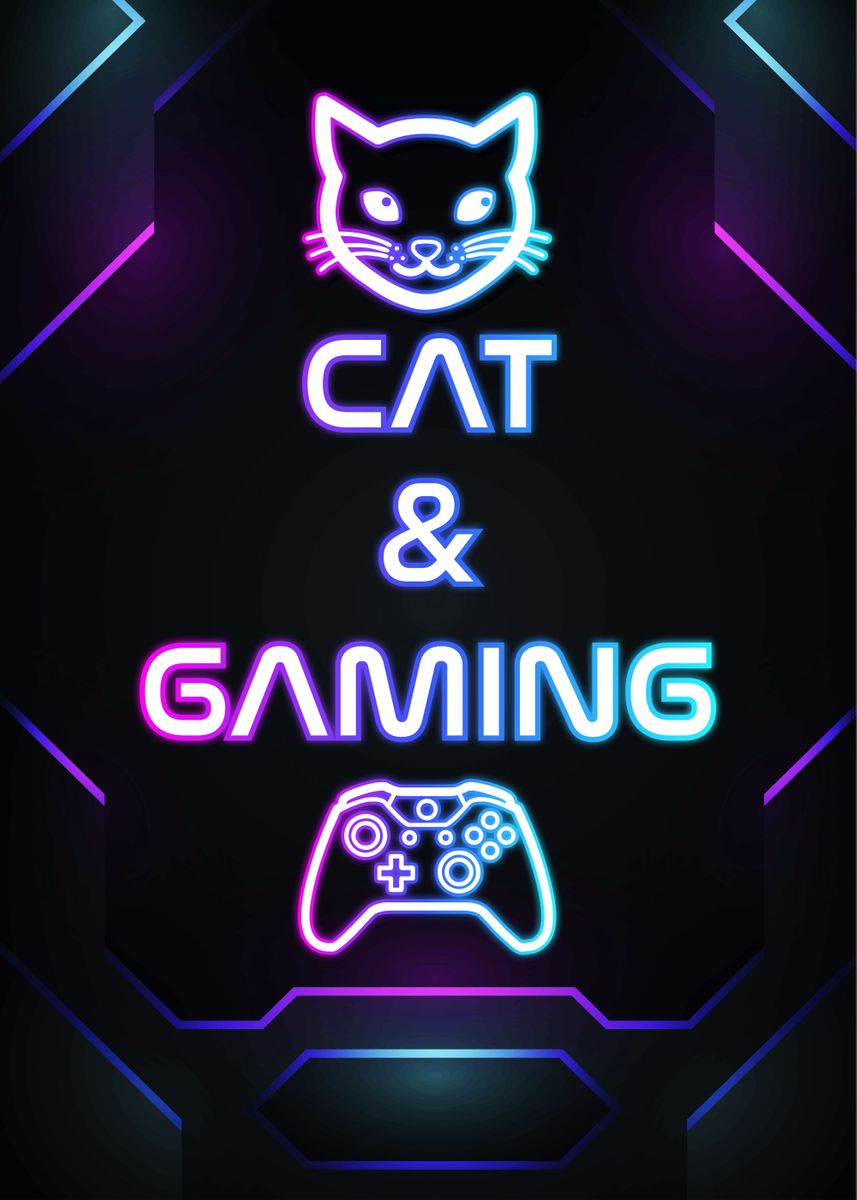 'cat and gaming' Poster, picture, metal print, paint by Top Collection ...