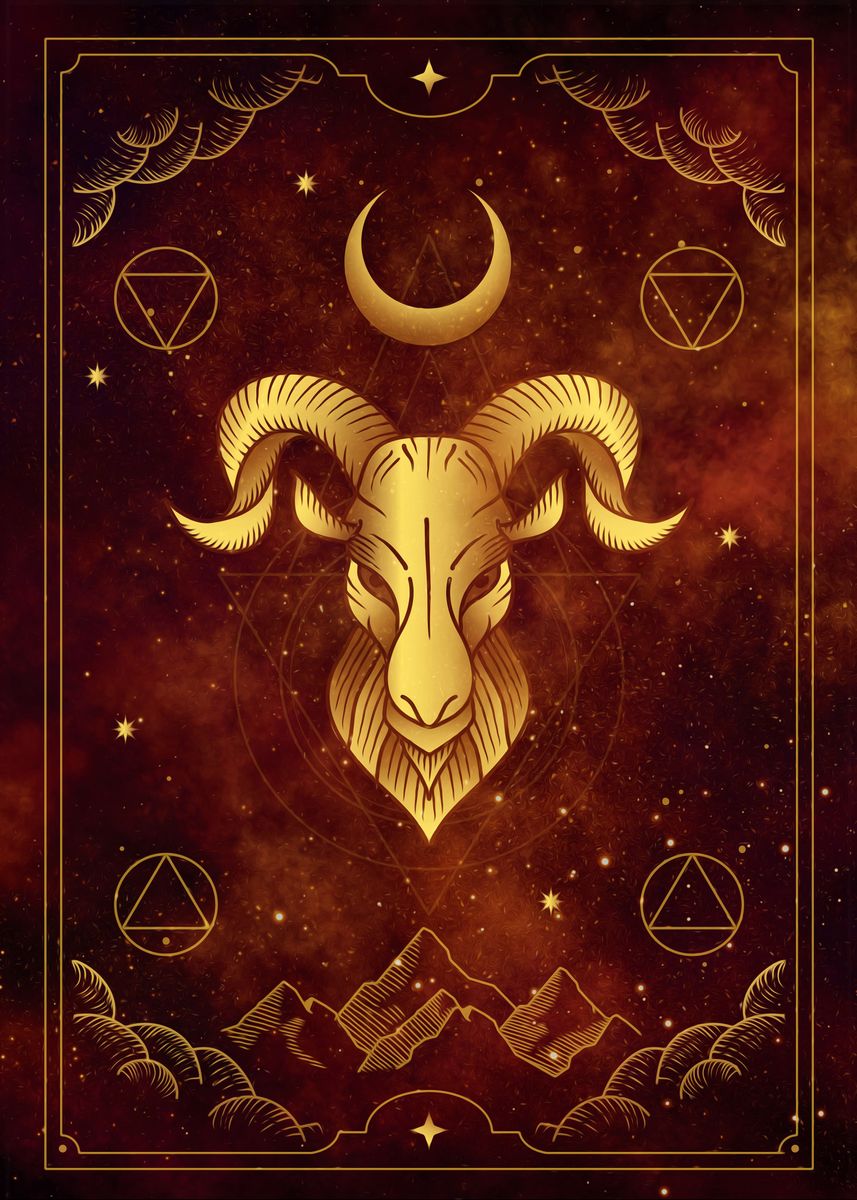 'Goats head with horns' Poster, picture, metal print, paint by Michael ...