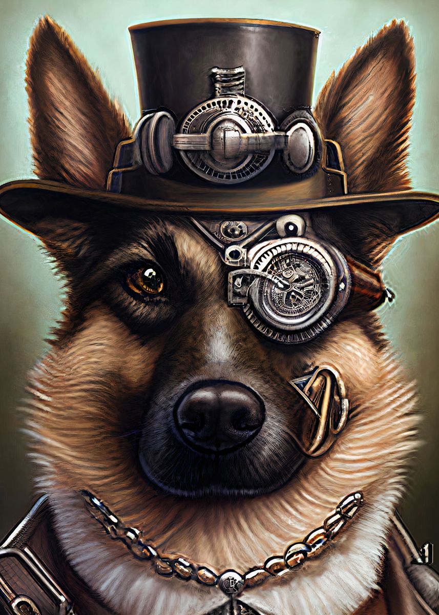 'steampunk German Shepherd' Poster, picture, metal print, paint by Displate Master | Displate