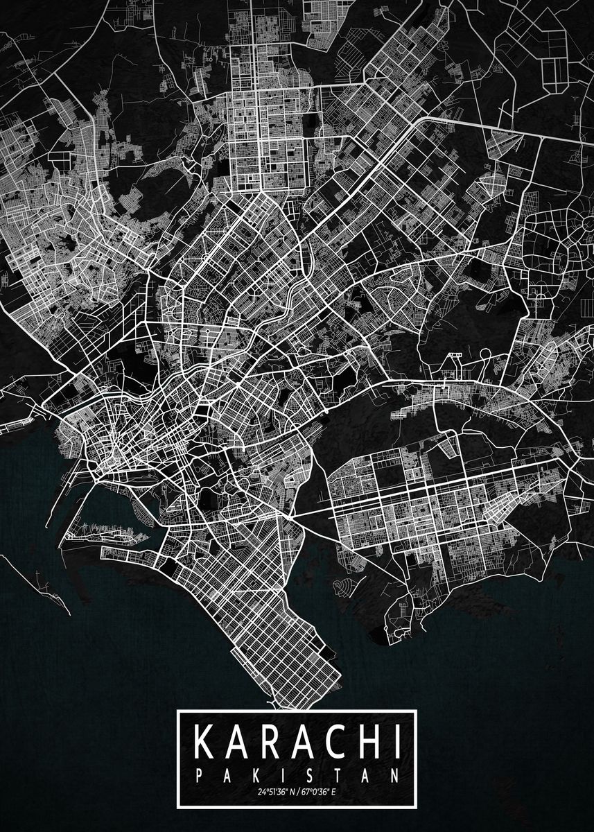'Karachi City Map Dark' Poster by deMAP Studio | Displate
