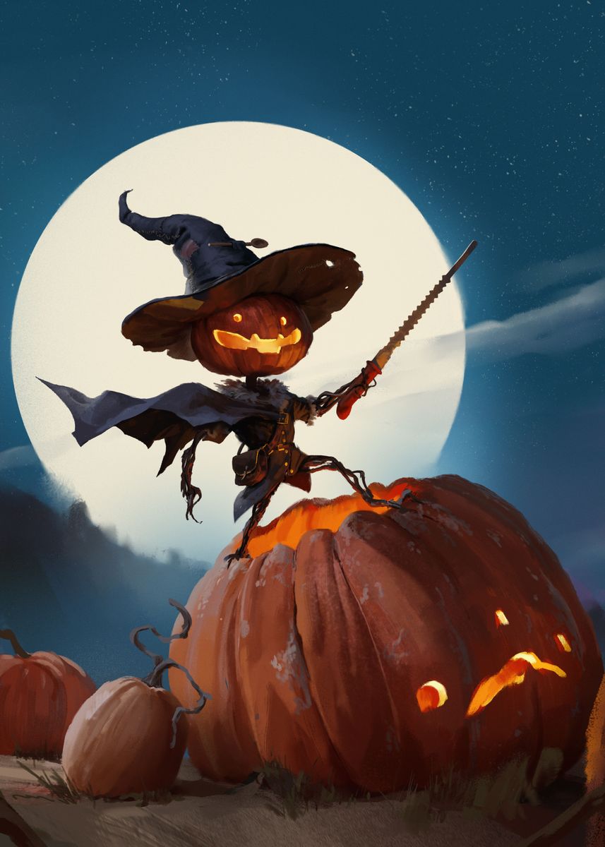 'The Pumpkin Carver' Poster, picture, metal print, paint by Regin ...