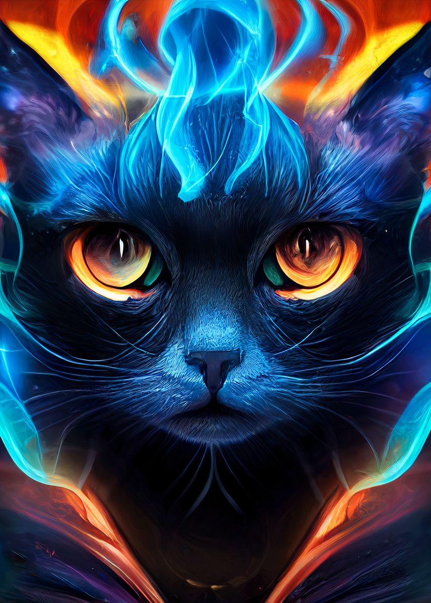 'Flaming cat' Poster, picture, metal print, paint by Venmile | Displate