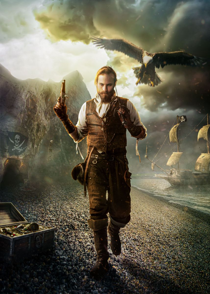 'Badass Pirate' Poster, picture, metal print, paint by Whez | Displate