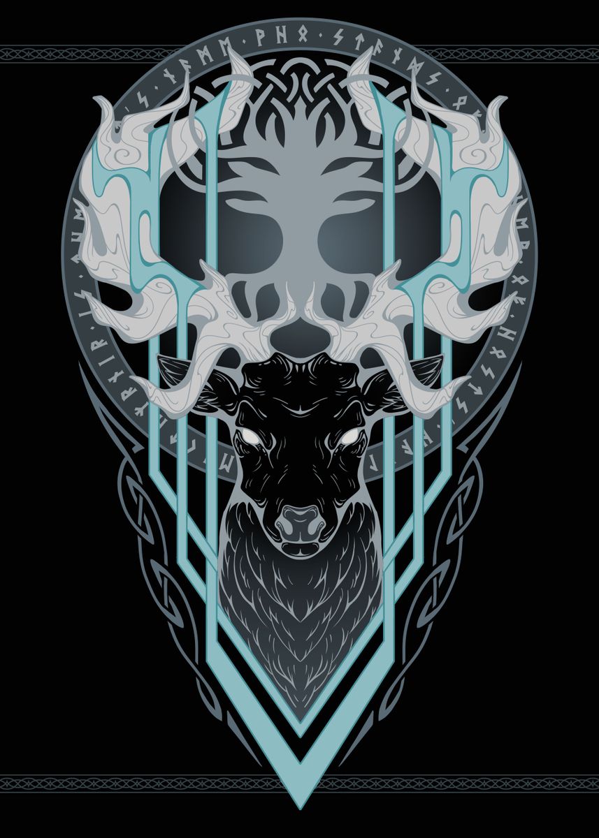 'Eikthyrnir' Poster, picture, metal print, paint by Venetia Jackson | Displate