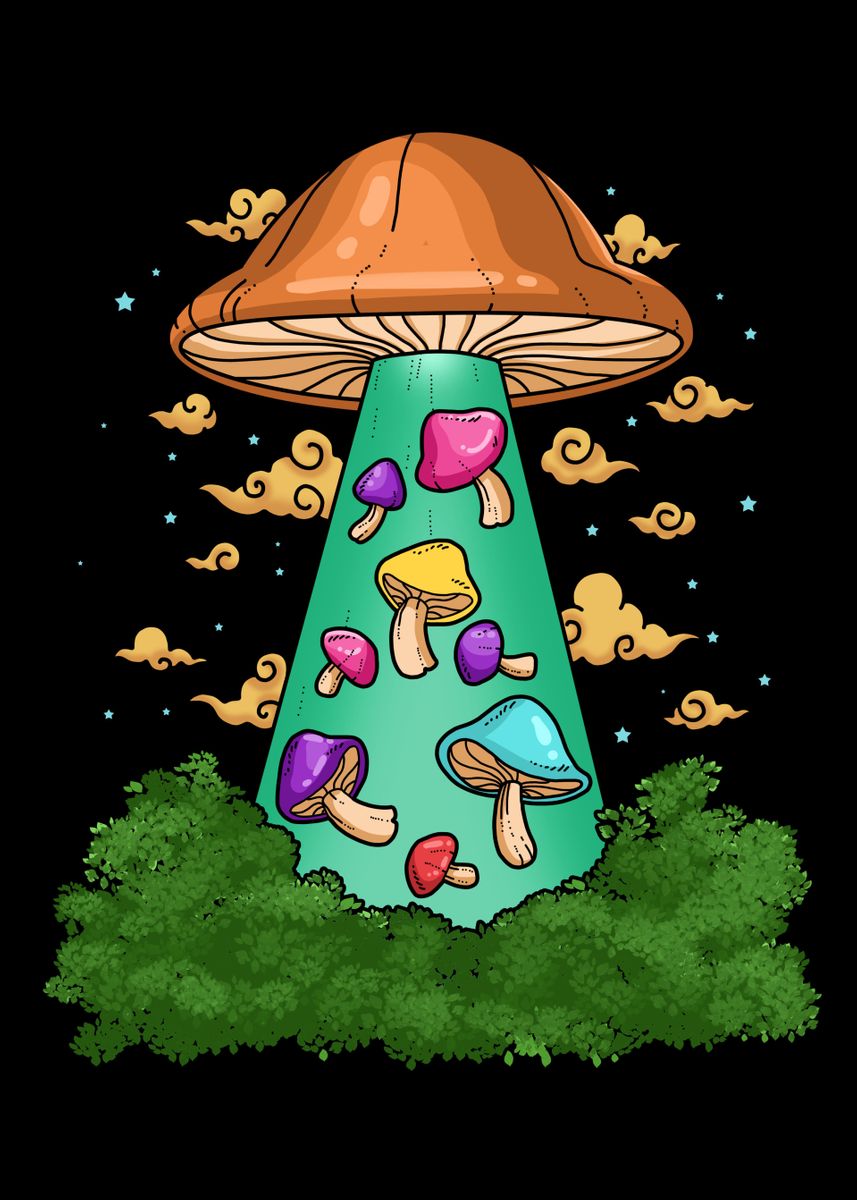 'Magic Mushroom UFO Shrooms' Poster, picture, metal print, paint by ...