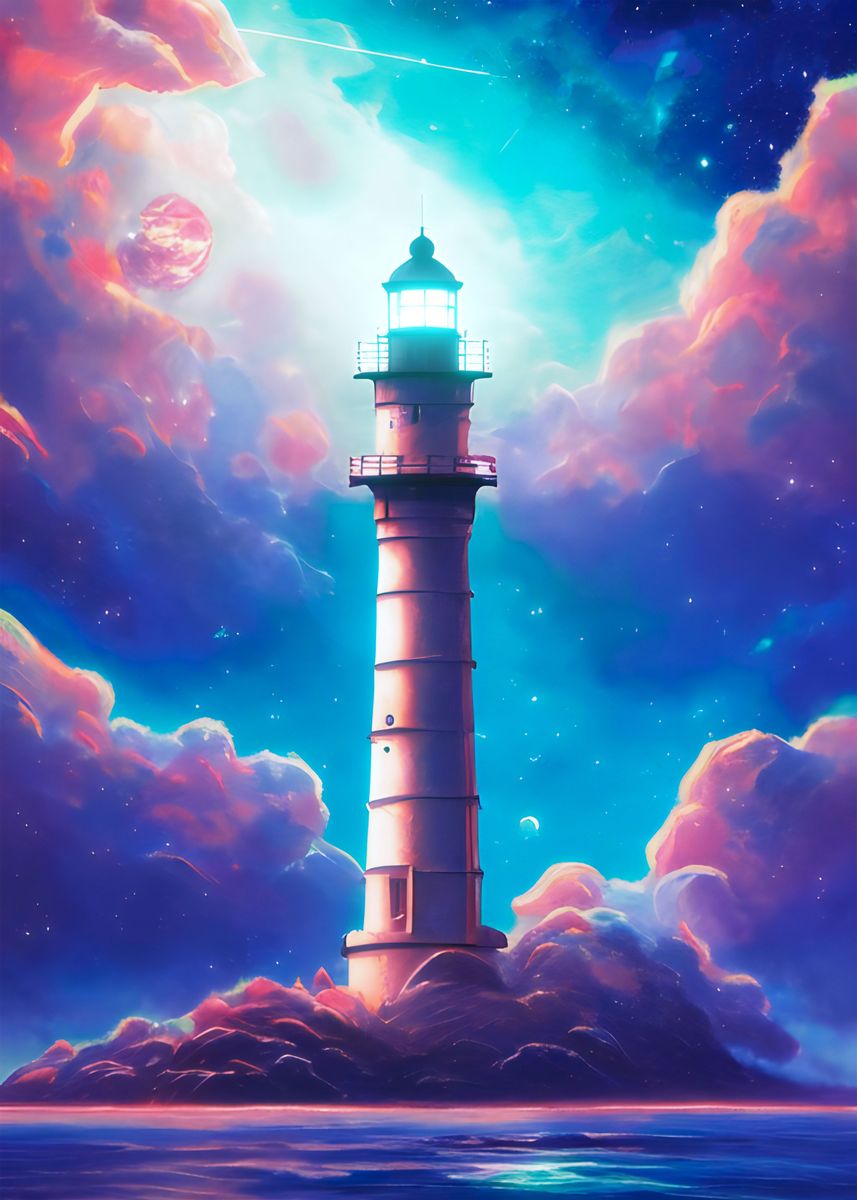 'space lighthouse' Poster, picture, metal print, paint by Xi Designs ...