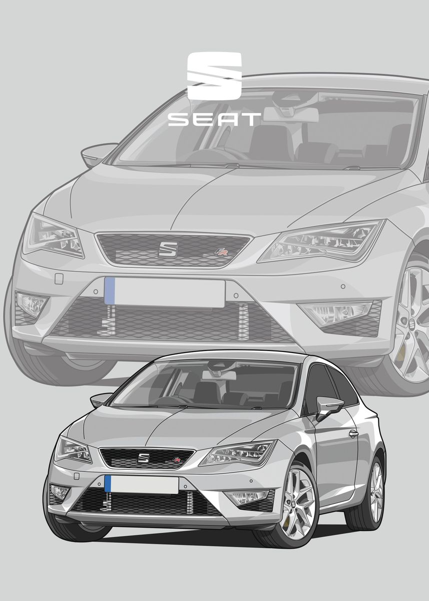'seat leon fr white poster' Poster, picture, metal print, paint by ...