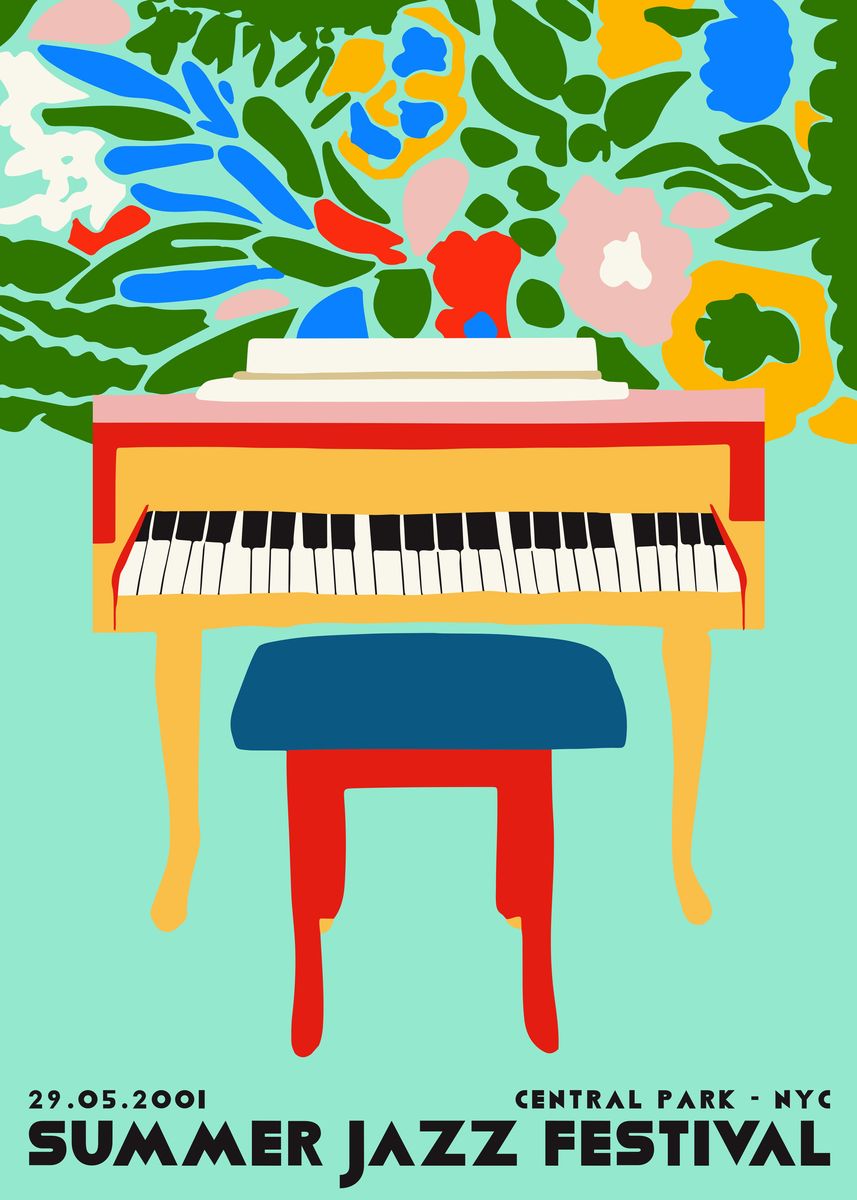 'Summer Jazz Festival' Poster, picture, metal print, paint by BluePinkPanther | Displate