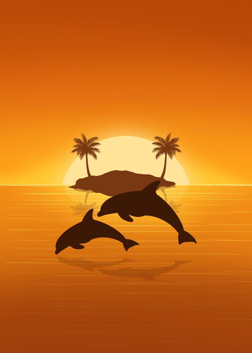 'Dolphin in Sunset' Poster by Adriel Vector | Displate