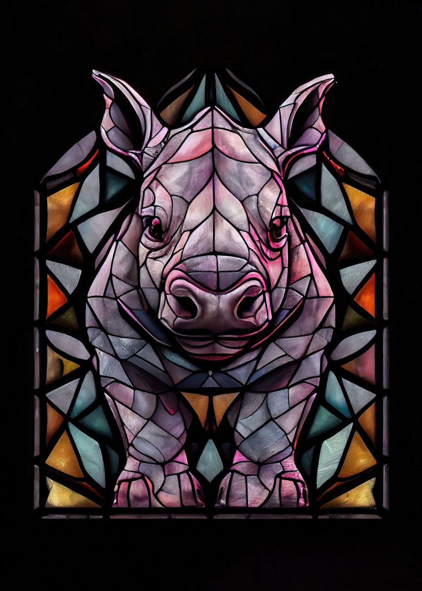 'Stained Glass Rhino' Poster, picture, metal print, paint by Chris ...