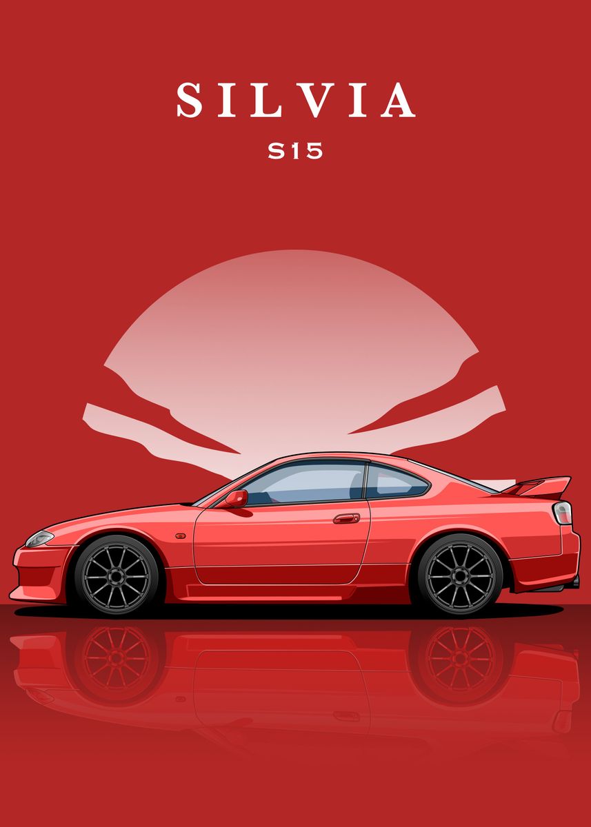 'Nissan Silvia S15 Red' Poster, picture, metal print, paint by Deeo ...