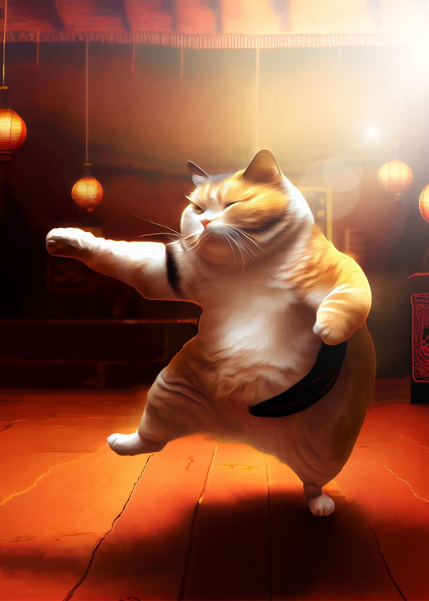 'Funny Cat Training Karate' Poster, picture, metal print, paint by ...