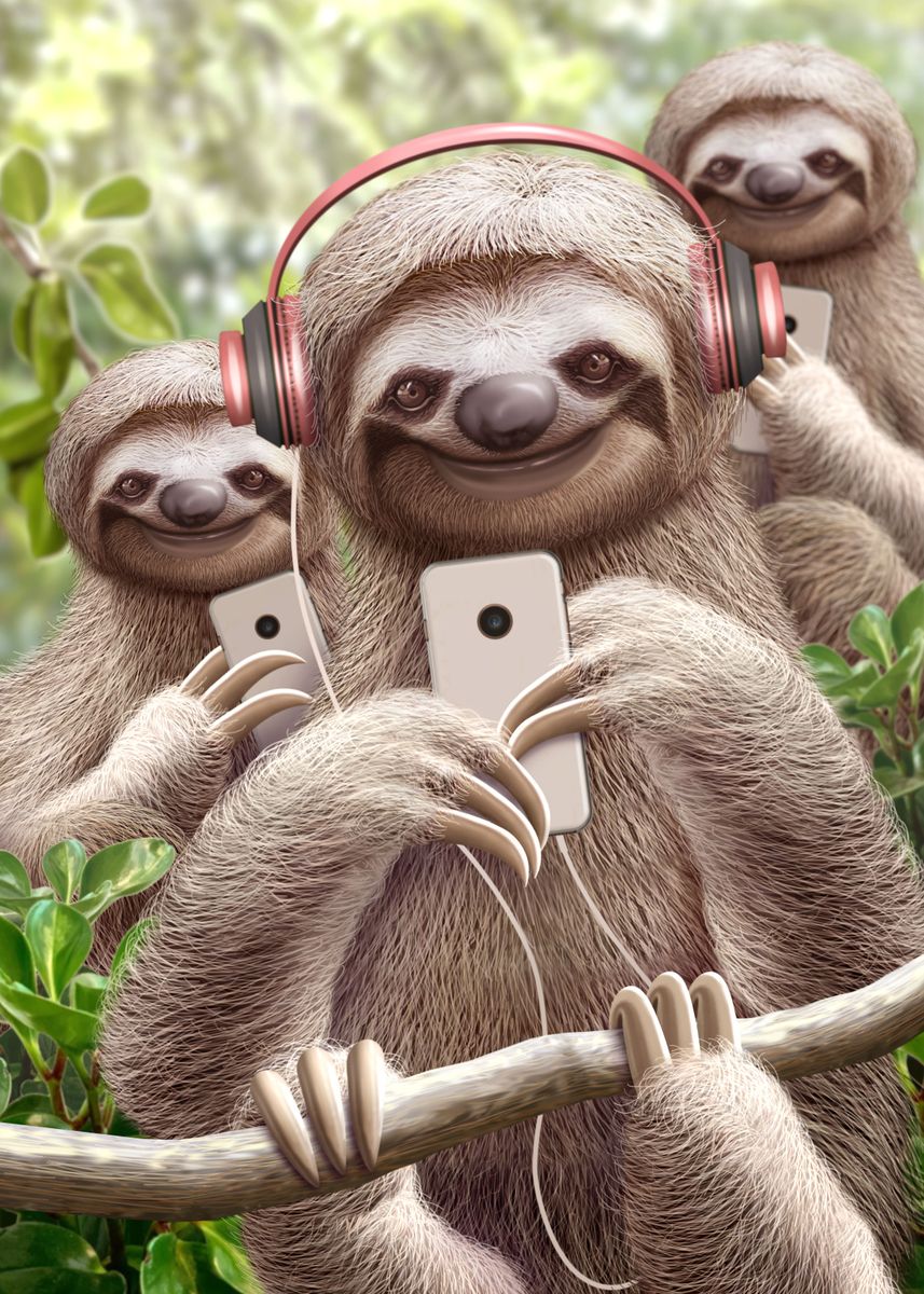 'SLOTHS WITH HANDPHONES' Poster by Adam Lawless | Displate