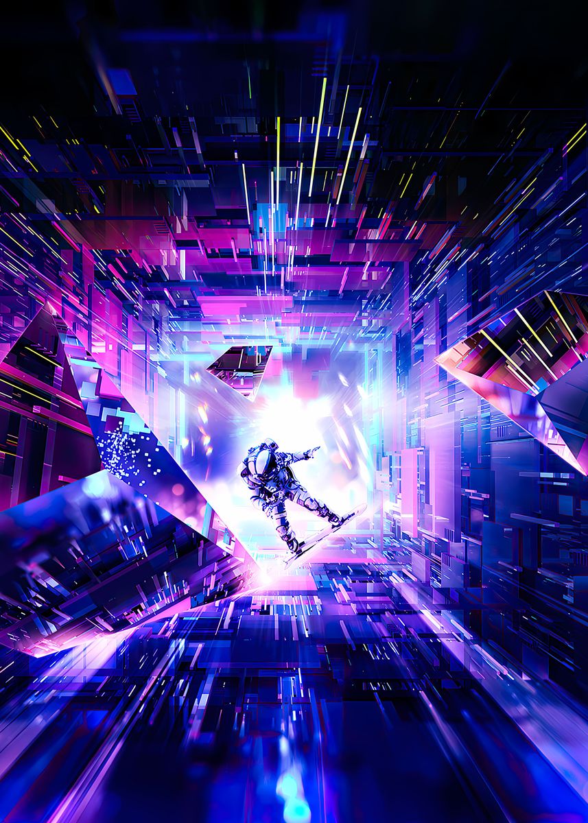 'Astronaut Ride A Rocket' Poster, picture, metal print, paint by ...