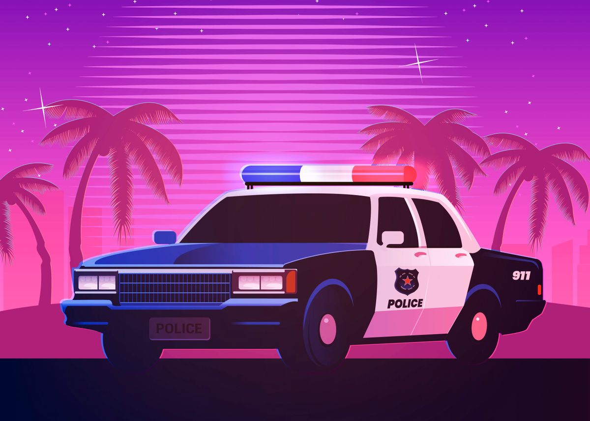 'Retro Police Car' Poster by PosterSuite | Displate