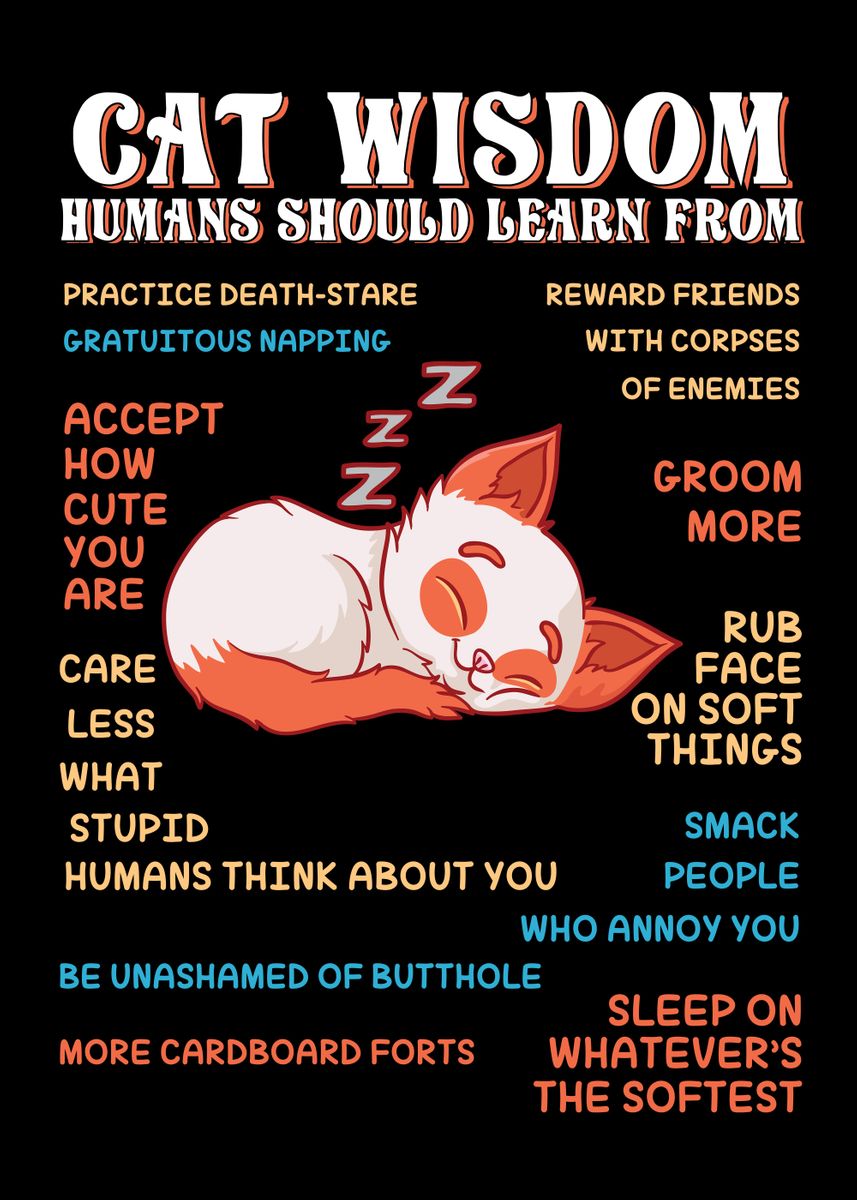 'Cat Wisdom' Poster, picture, metal print, paint by crbn design | Displate