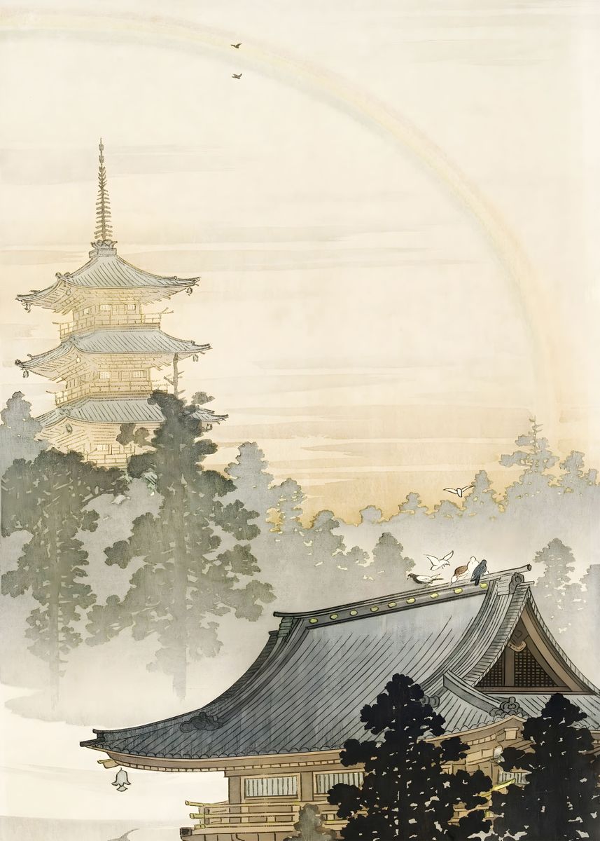 'Ukiyo e Pagoda' Poster, picture, metal print, paint by kagezami | Displate