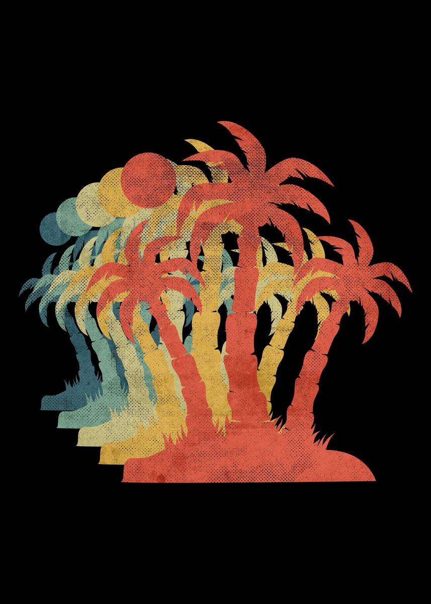 'Beach Palm Sunset Retro' Poster, picture, metal print, paint by El ...