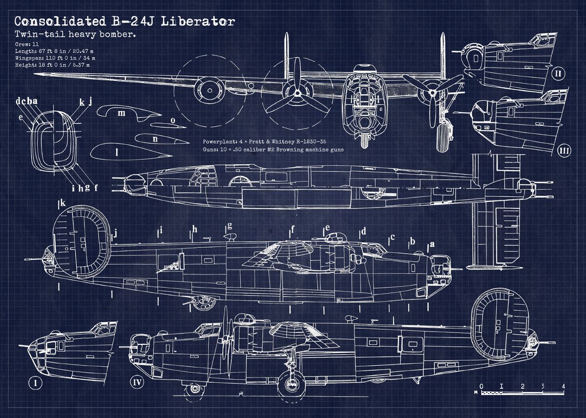 'B24J Liberator Blueprint' Poster by AirCraft Lover | Displate