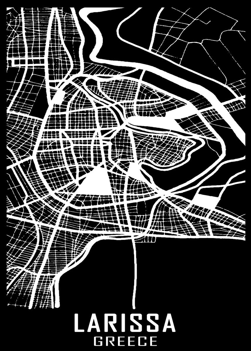 'Larissa Greece City Map' Poster, picture, metal print, paint by ...