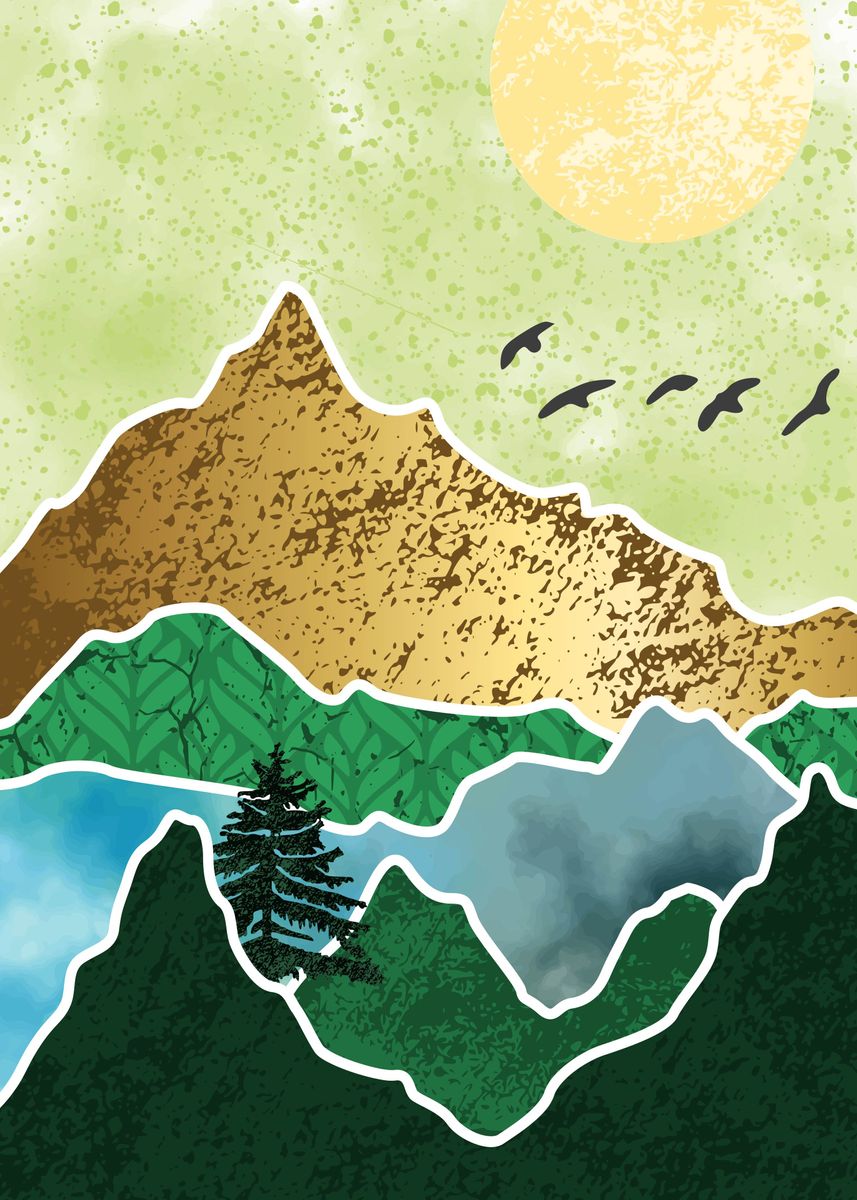 'abstract mountain' Poster, picture, metal print, paint by Selja Cute ...