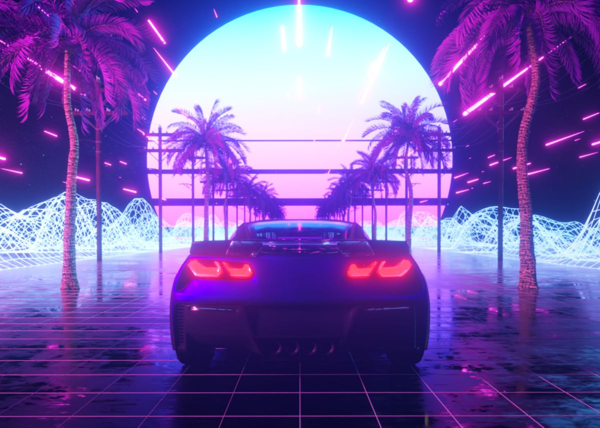 'Vaporwave City Race' Poster by PosterSuite | Displate