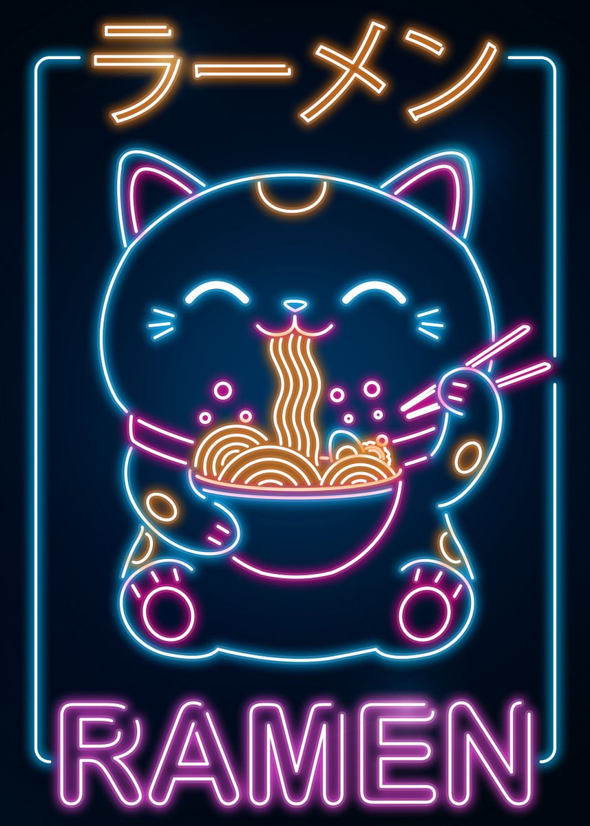 'Retro Neko Ramen Sign' Poster, picture, metal print, paint by Donnie ...