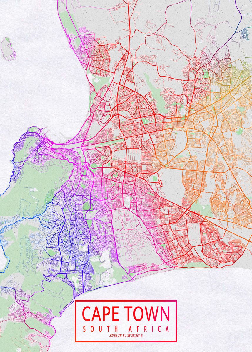'Cape Town Map Colorful' Poster, picture, metal print, paint by deMAP ...