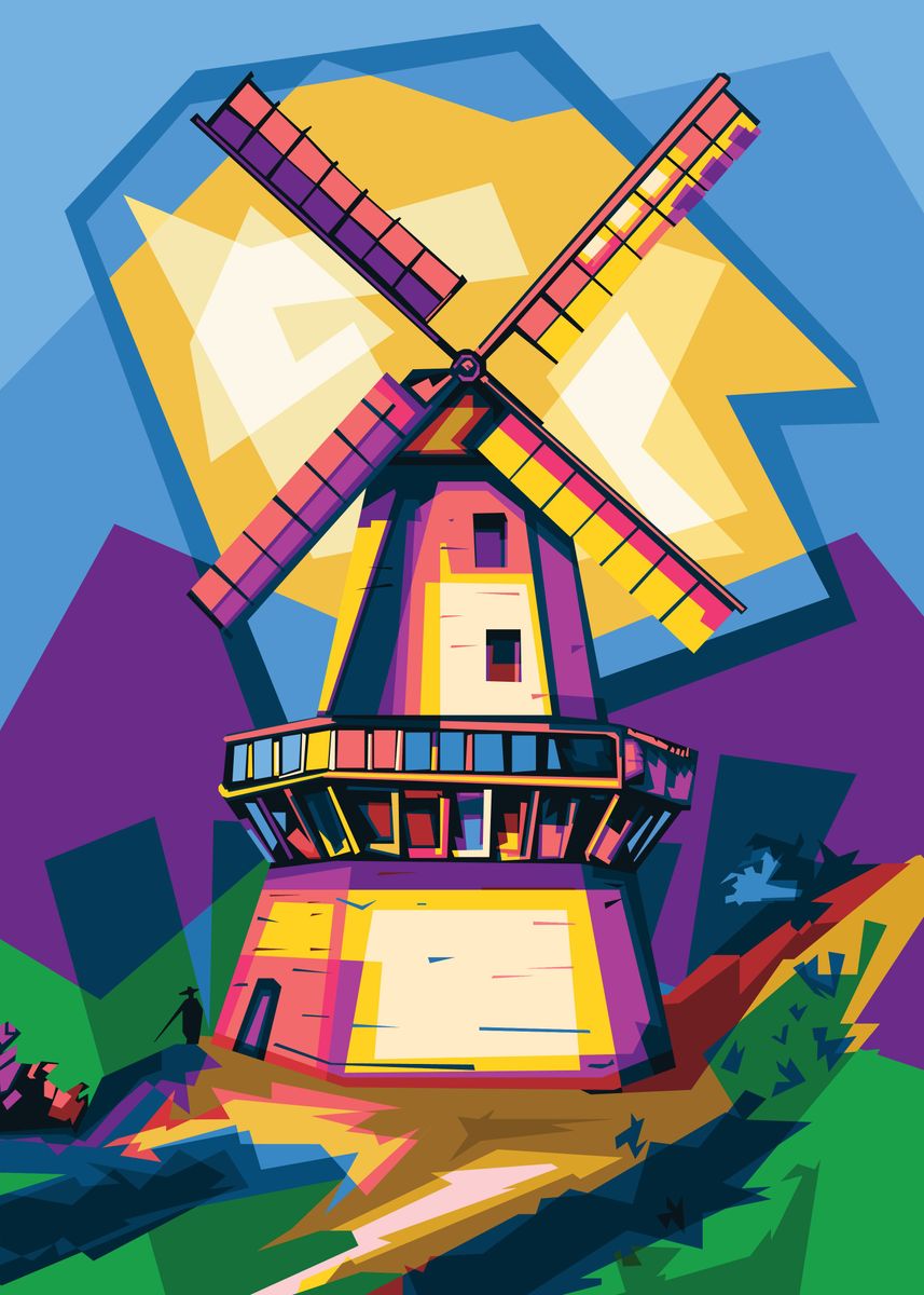'Windmills illustration' Poster, picture, metal print, paint by Wahyu ...