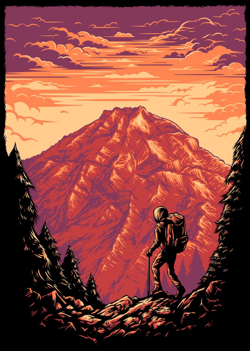 'Hiking mountain' Poster, picture, metal print, paint by Le Thi Thu ...