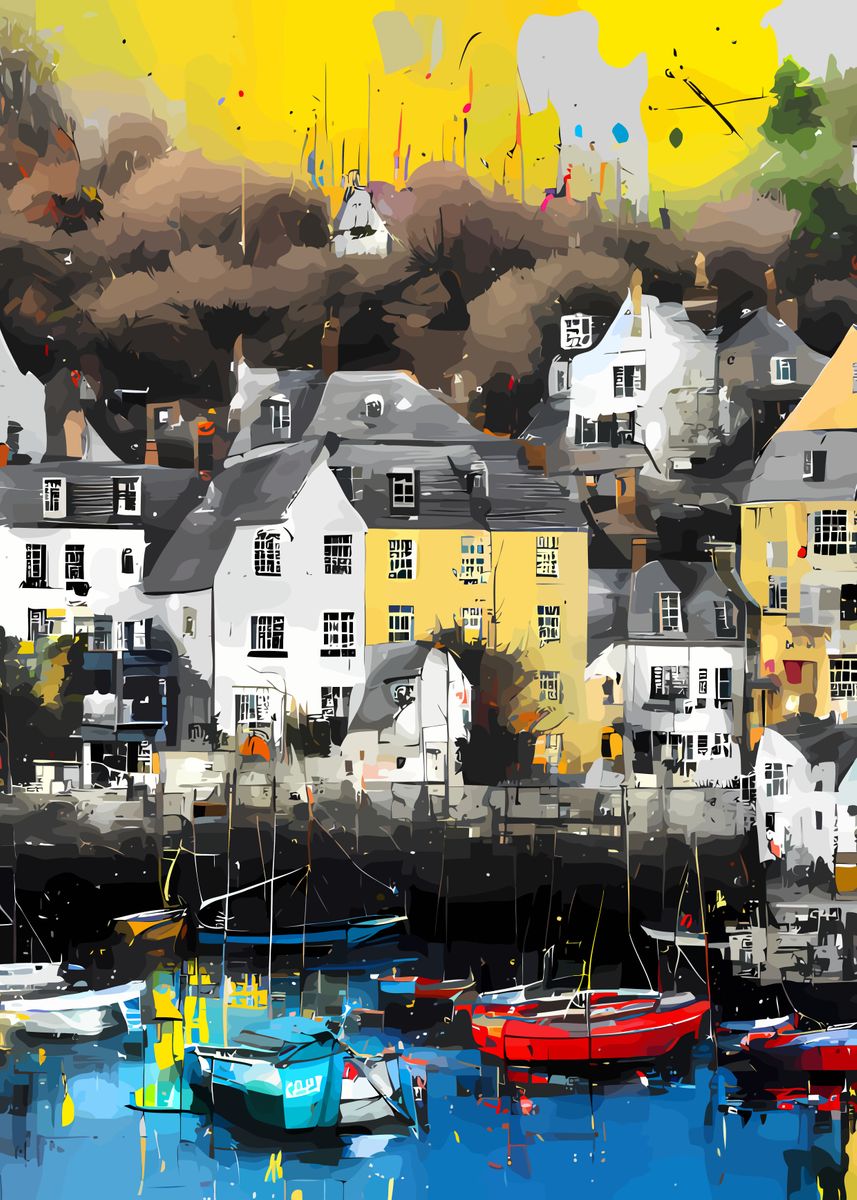 'Grunge Fowey Harbor' Poster by Prawny | Displate