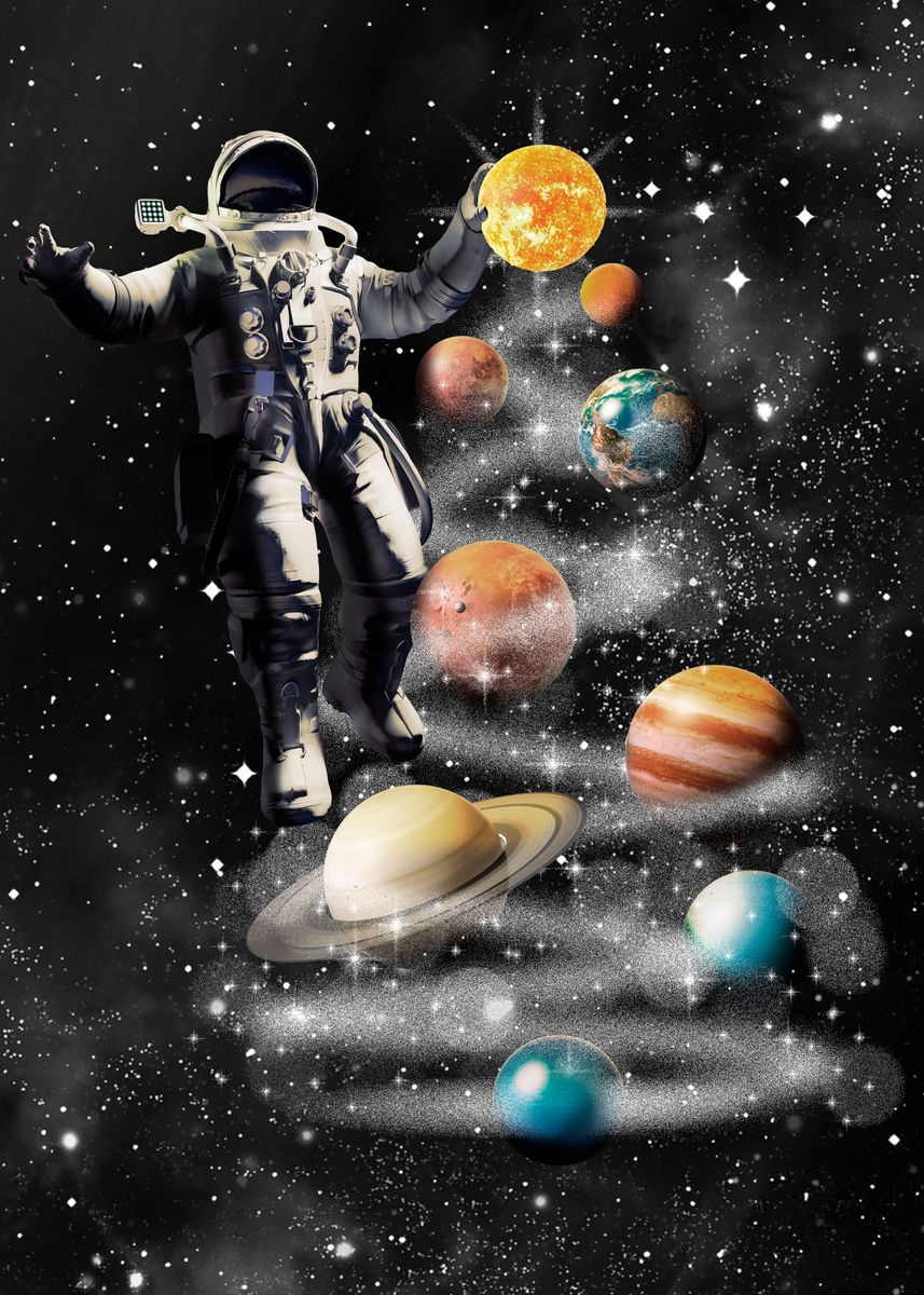 'Astronaut Planets in Space' Poster, picture, metal print, paint by Max ...