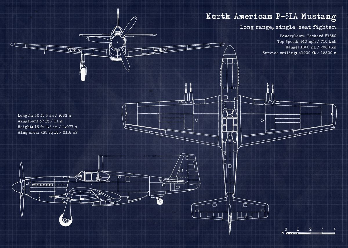 'P51A Mustang Blueprint' Poster by AirCraft Lover | Displate