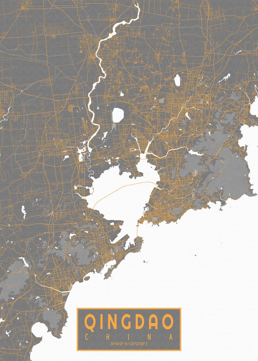 'Qingdao City Map Bauhaus' Poster, picture, metal print, paint by deMAP ...