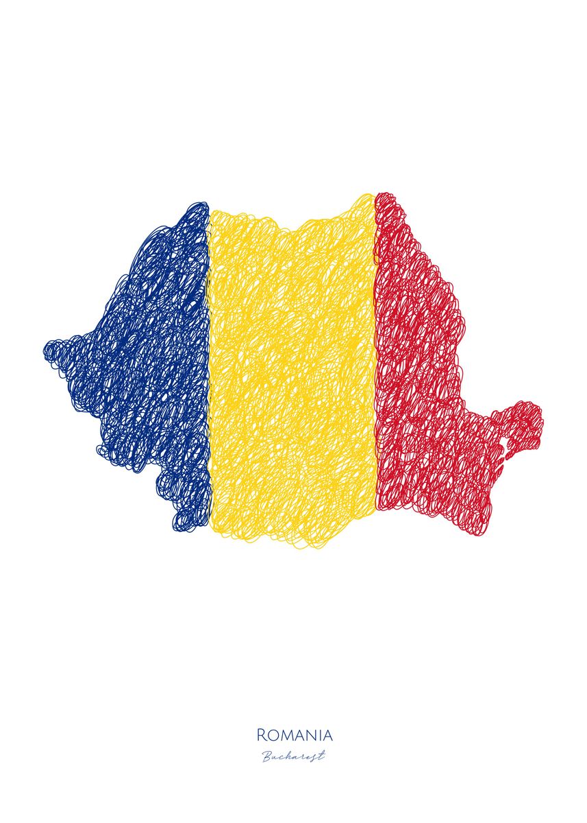 'Romania World Cup Flag Map' Poster, picture, metal print, paint by ...