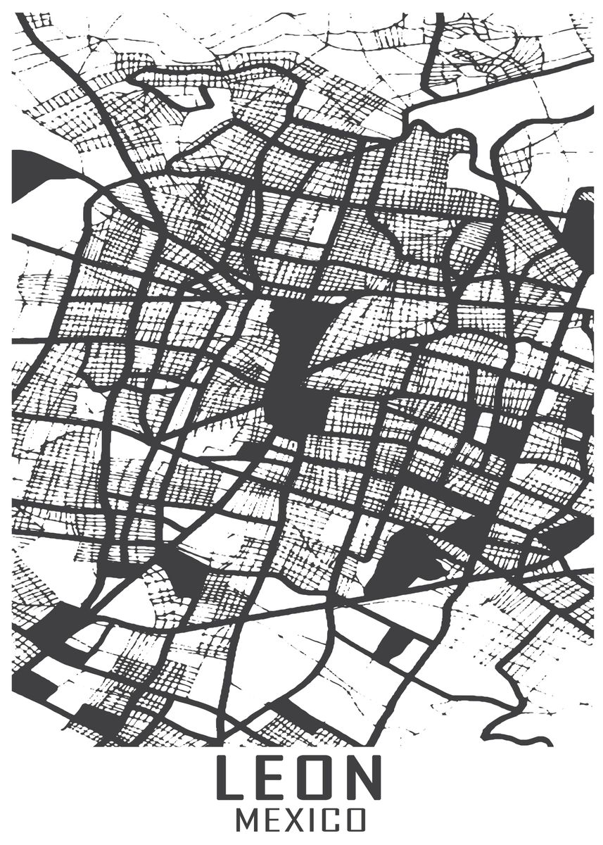 'Leon Mexico City Map' Poster, picture, metal print, paint by ...