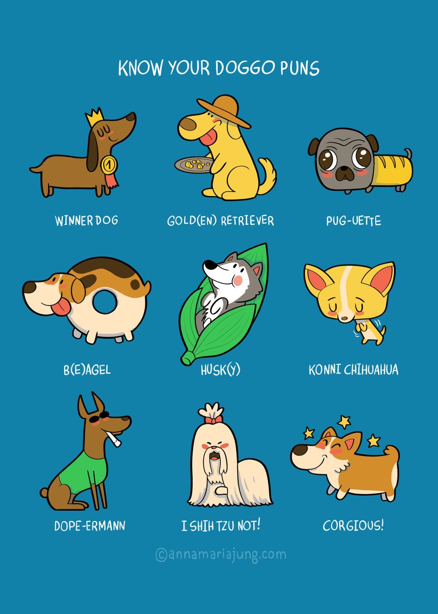 'Know Your Doggog Puns' Poster, picture, metal print, paint by Anna ...
