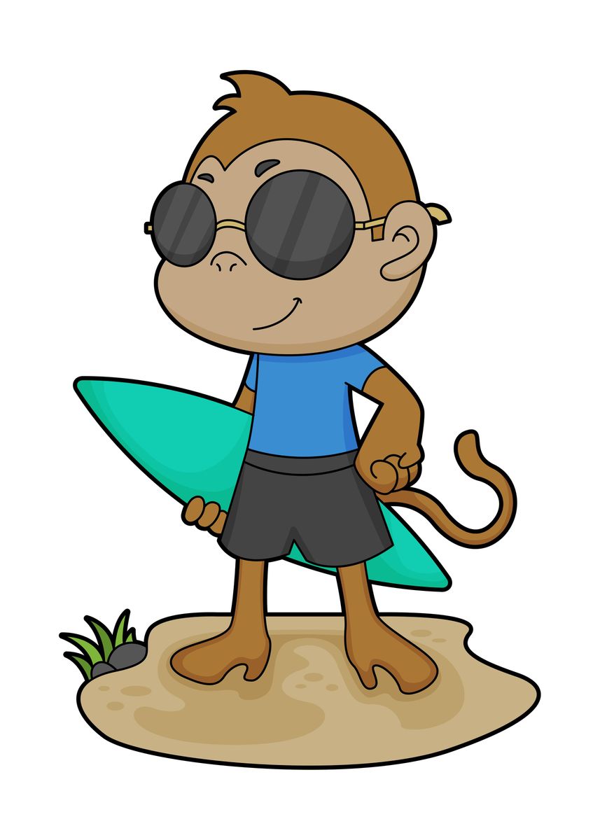 'Monkey Surfer Surfboard' Poster, picture, metal print, paint by Markus ...