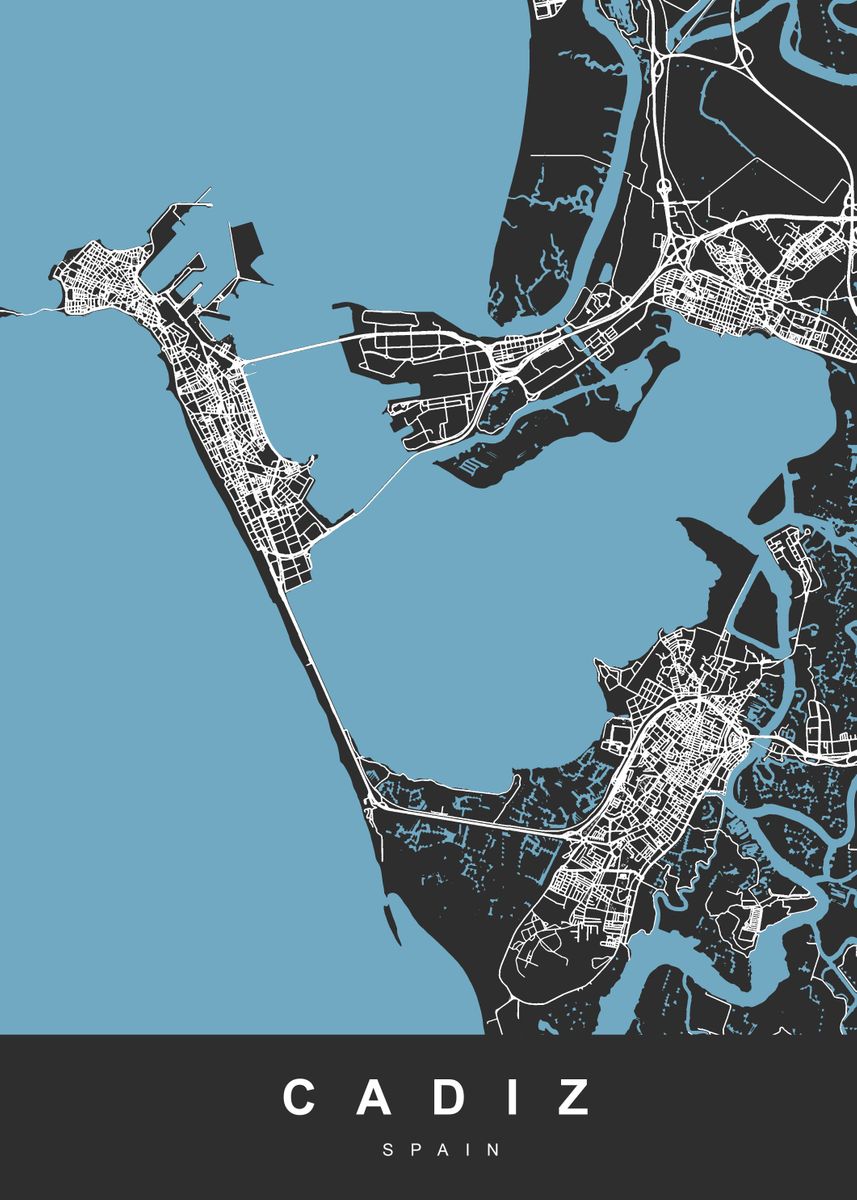 'CADIZ SPAIN' Poster, picture, metal print, paint by UrbanMaps | Displate