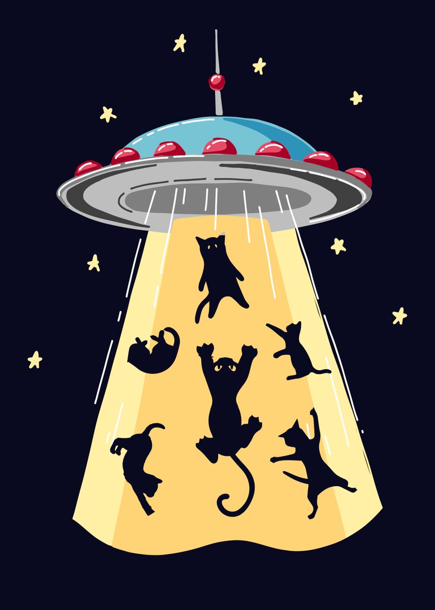'UFO Cats' Poster, picture, metal print, paint by crbn design | Displate