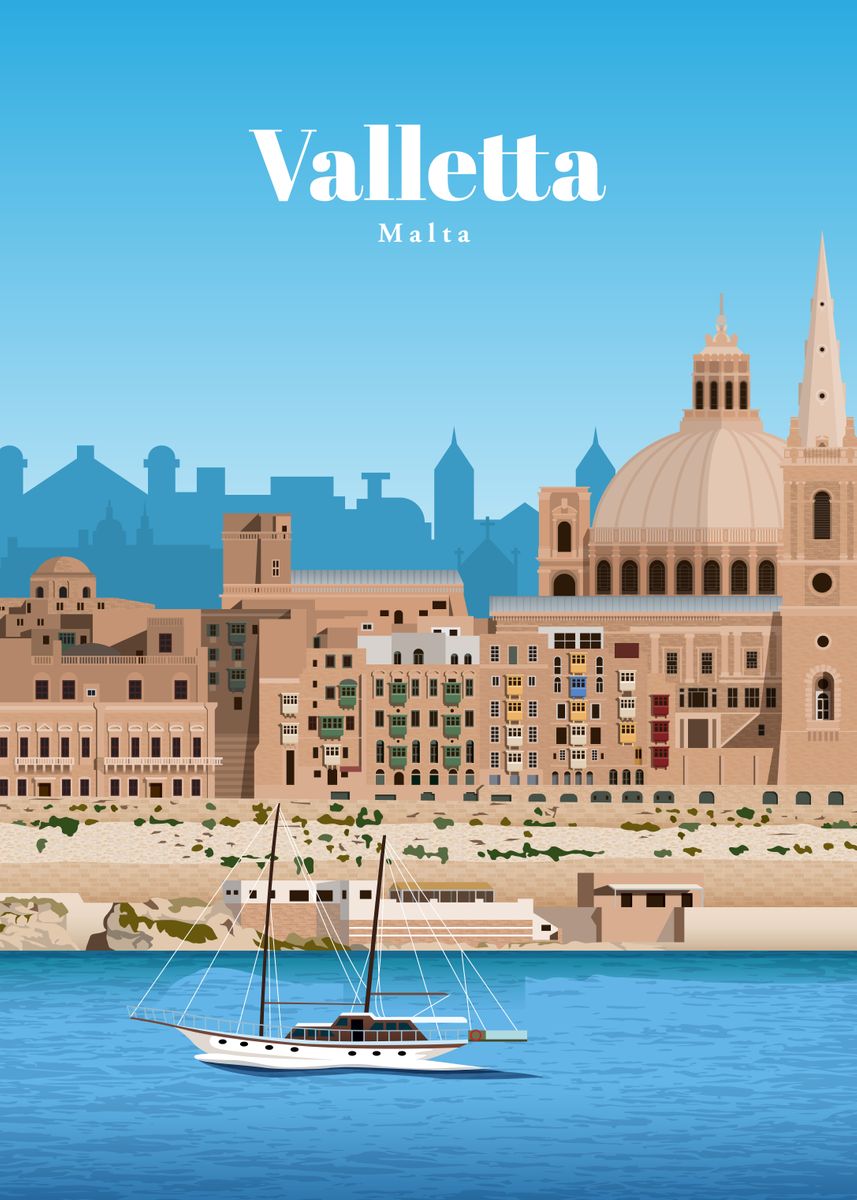 'Travel to Valletta' Poster, picture, metal print, paint by Studio 324 | Displate
